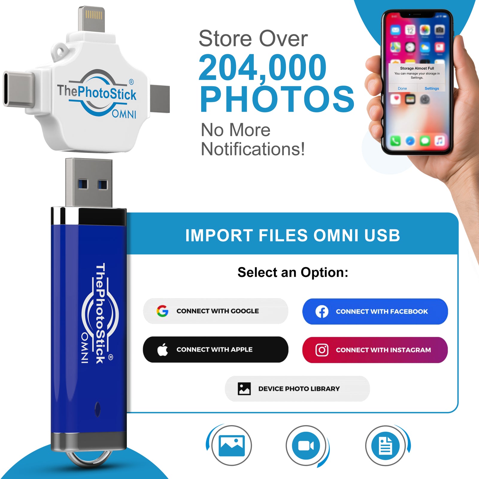 ThePhotoStick Omni 256GB – Photo & Video Backup USB Drive