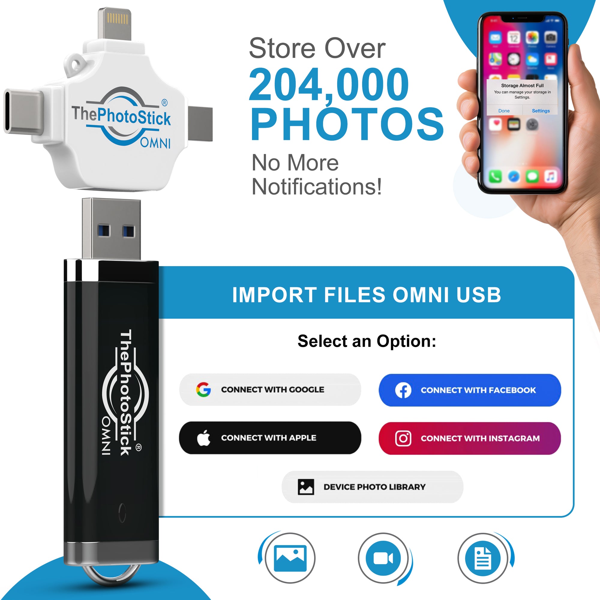 ThePhotoStick Omni 128GB – Photo & Video Backup USB Drive
